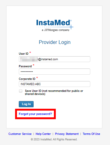 How do I reset my InstaMed Online password?