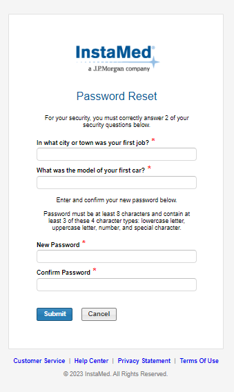 How do I reset my InstaMed Online password?